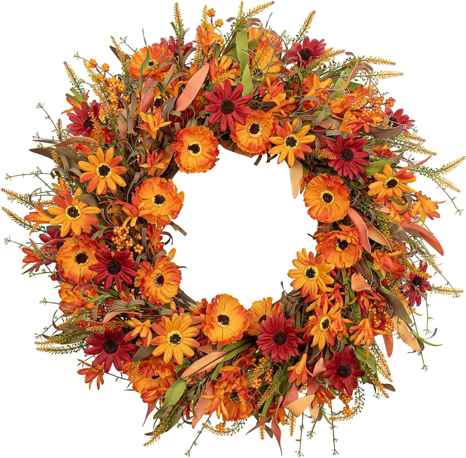 Artificial Fall Wreath 22 Inch Autumn Wreaths for Front Door Orange ...