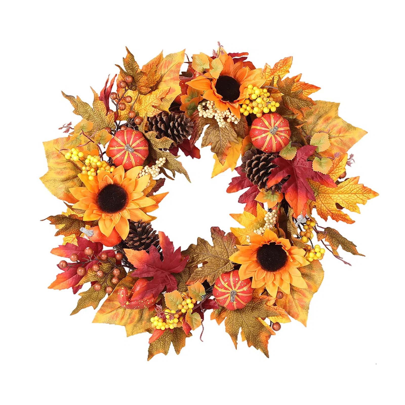 Artificial Fall Wreath for Front Door, Autumn Wreath with Pumpkins ...