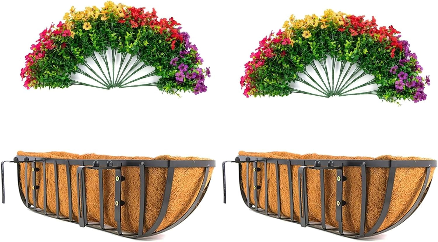 Artificial Faux Deck Railing Flowers Plants Basket for Outdoor Spring ...