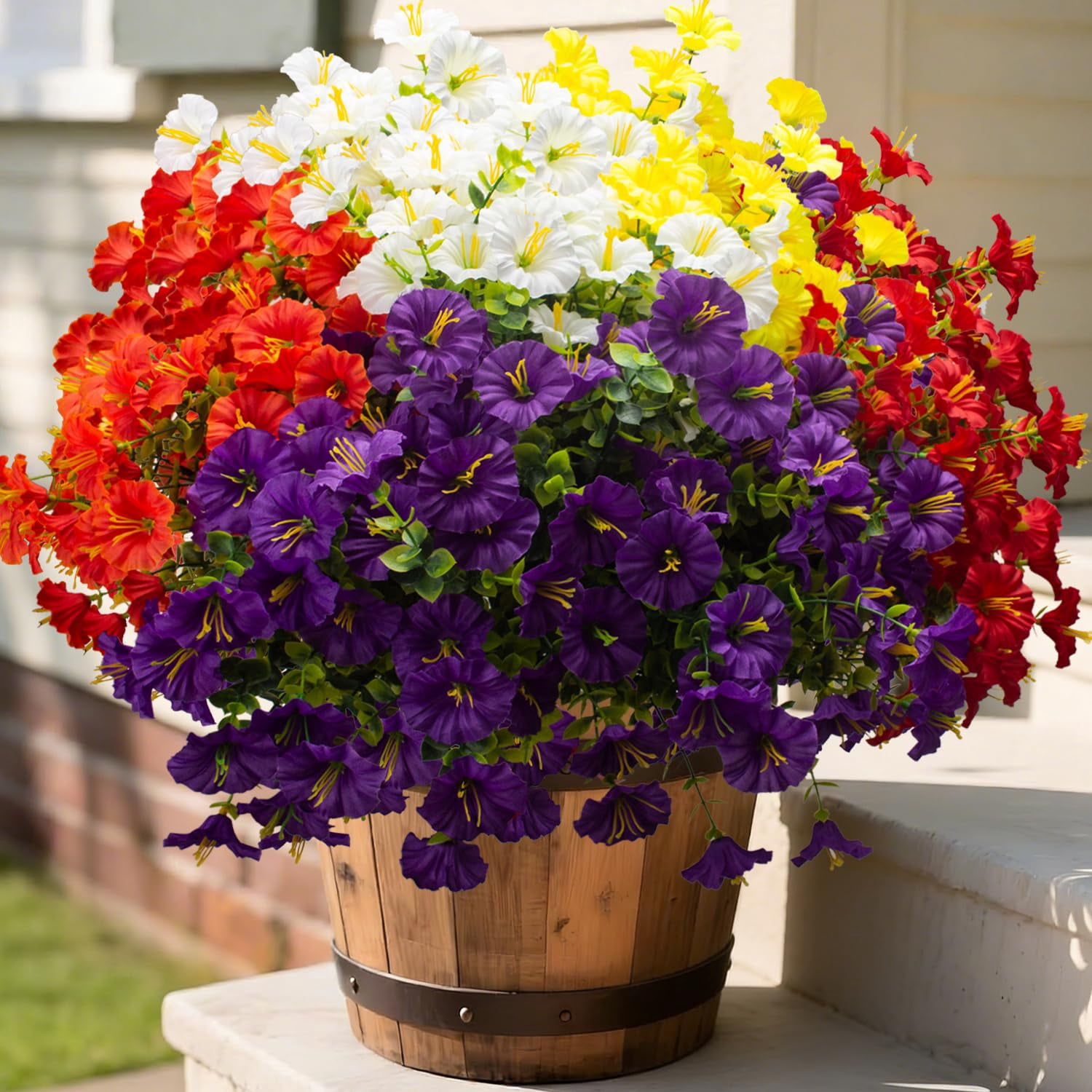 Artificial Faux Flowers For Outdoor 16 Boxwood Morning Glory Planter Uv ...