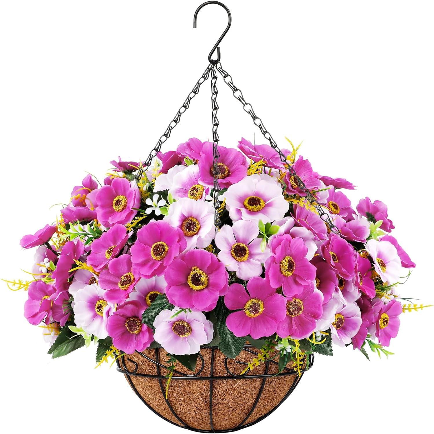 Artificial Faux Flowers Plants Hanging Basket for Outdoors Spring Decor ...