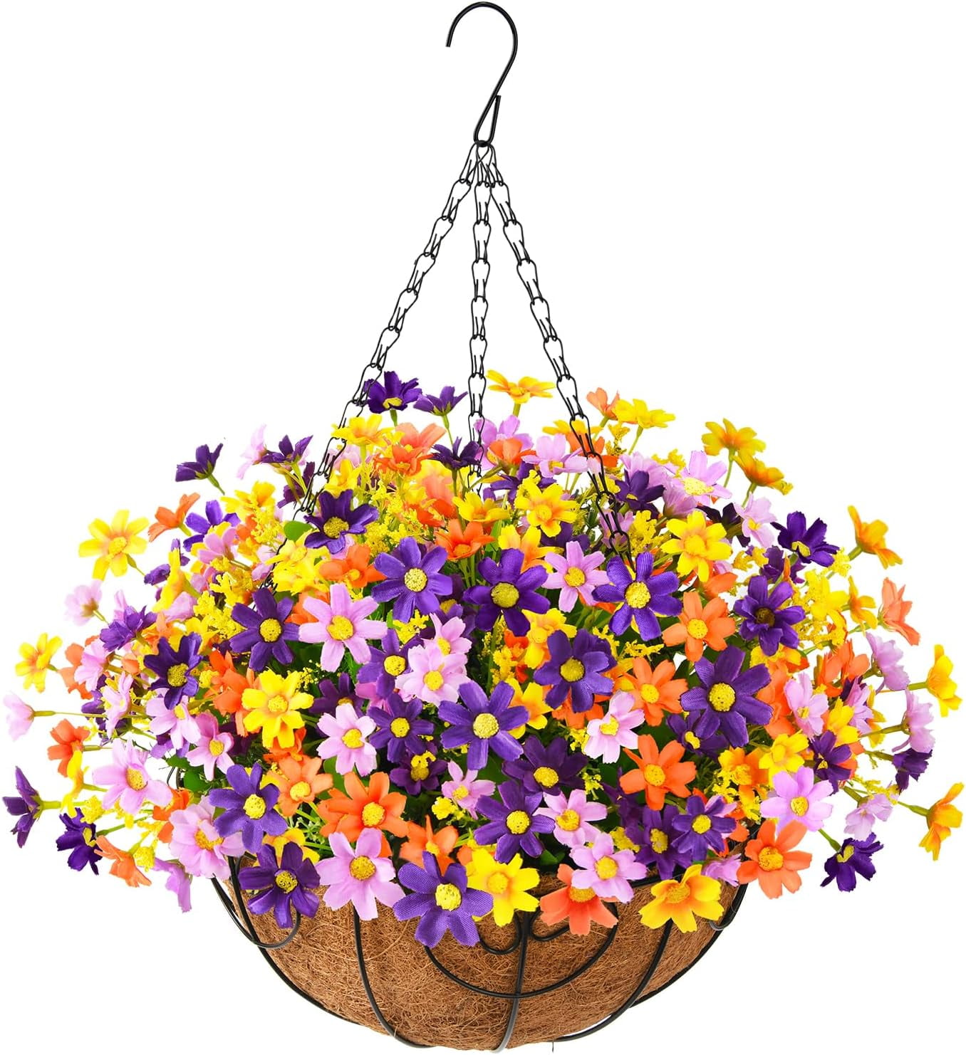 Artificial Faux Hanging Flowers in Basket for Spring Outdoor Porch ...