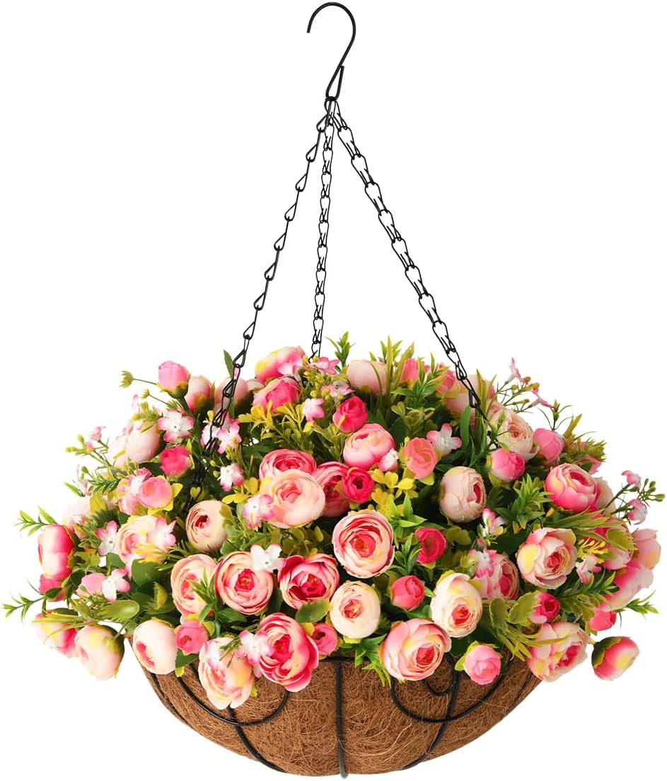 Artificial Faux Hanging Flowers in Basket for Spring Outdoor Porch ...