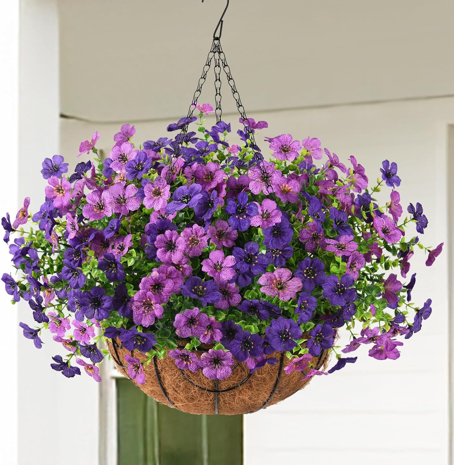 Artificial Faux Hanging Flowers Plants with Basket for Outdoor Spring ...