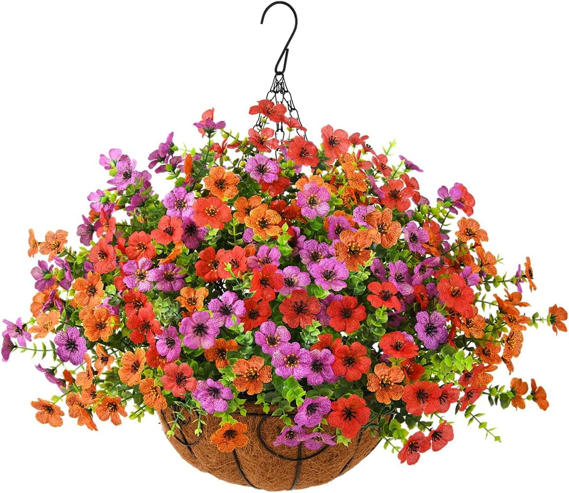 Artificial Faux Hanging Plants Flowers Basket Outdoor Indoor Patio Lawn ...