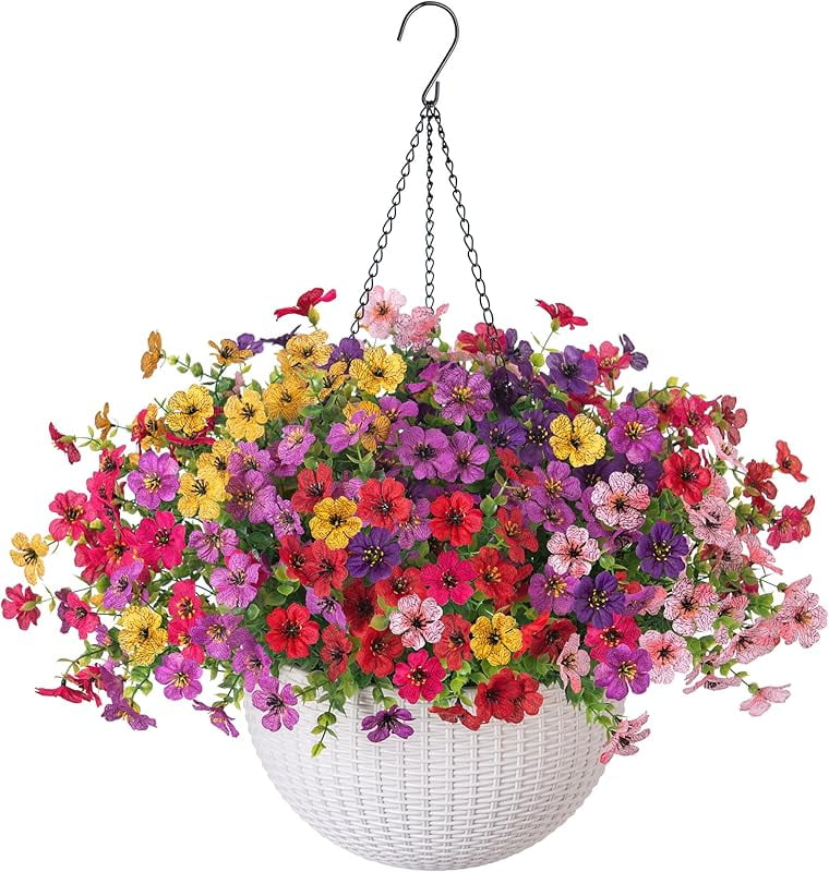 Artificial Faux Hanging Plants Flowers Basket for Outdoor Outside ...