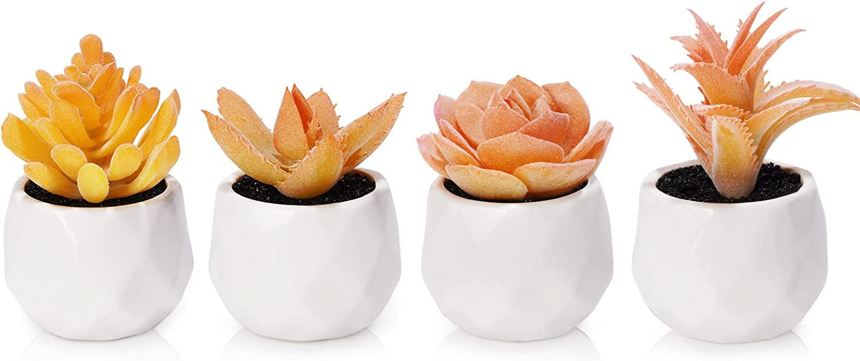 Artificial Faux Succulents in Pots, Mini Orange Fake Plants for Women ...