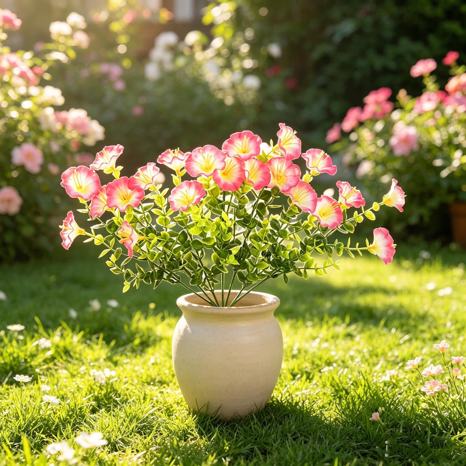 Artificial Faux Trumpet Flowers Bushes - Fake Outdoor Plants for Porch ...