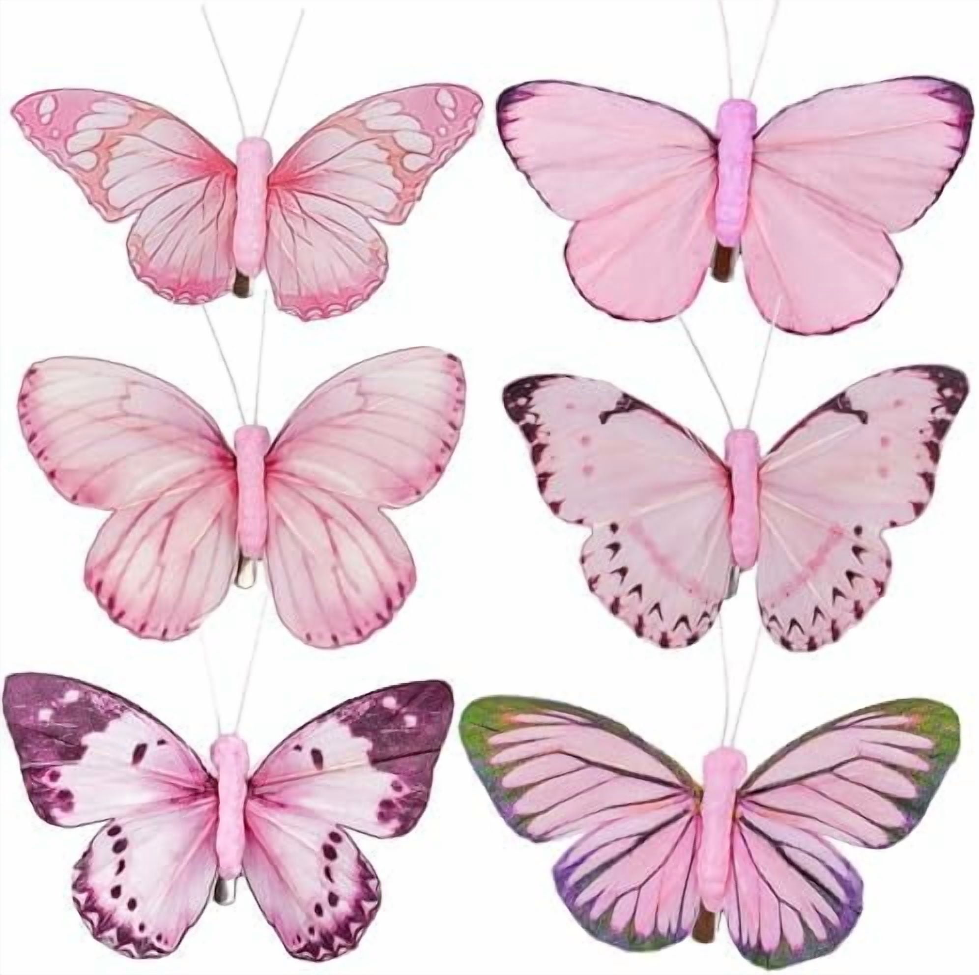 -Artificial Feather 3D Butterfly Party Decorations Set of 12 with Clip ...