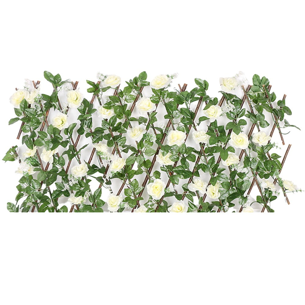 Artificial Fence Telescopic Wooden Trellis With Green Leaf Vines And ...