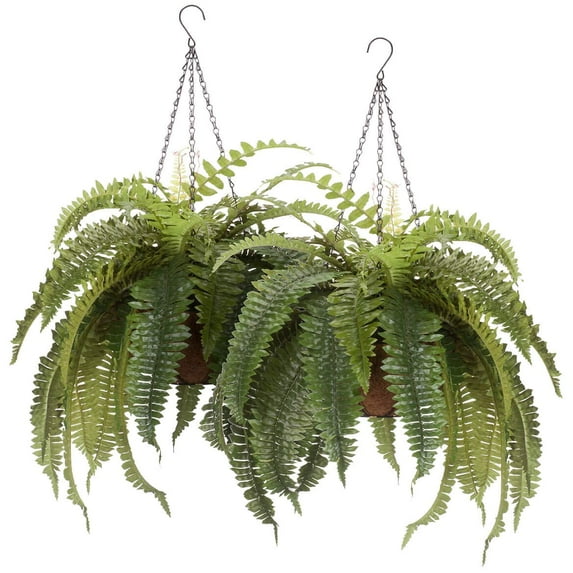 Artificial Fern Hanging Basket Set of 2, Fully Assembled Fake Fern Plant for Indoor Outdoor ...