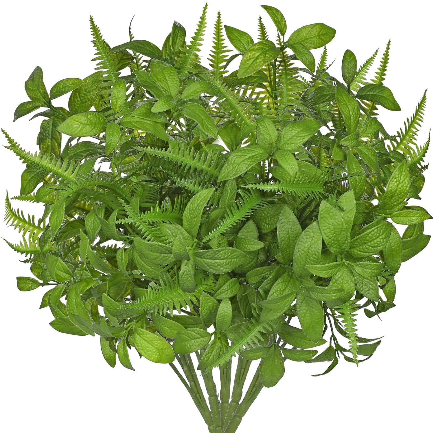 Artificial Fern Mint Leaves Stems Mix Plants 5pcs Realistic UV ...
