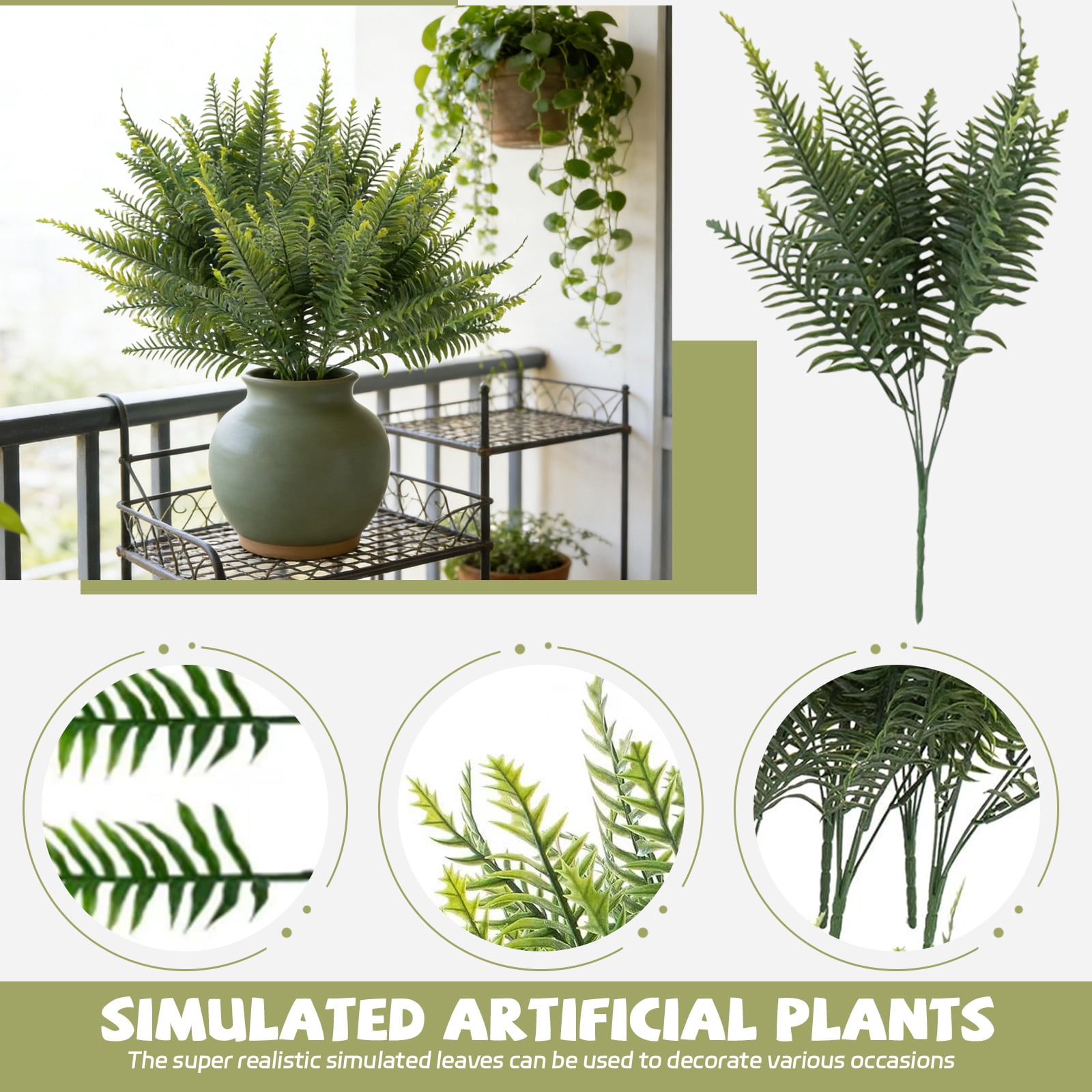 Artificial Fern Stems Set of 12 Faux Greenery Plant Branches for Vase ...