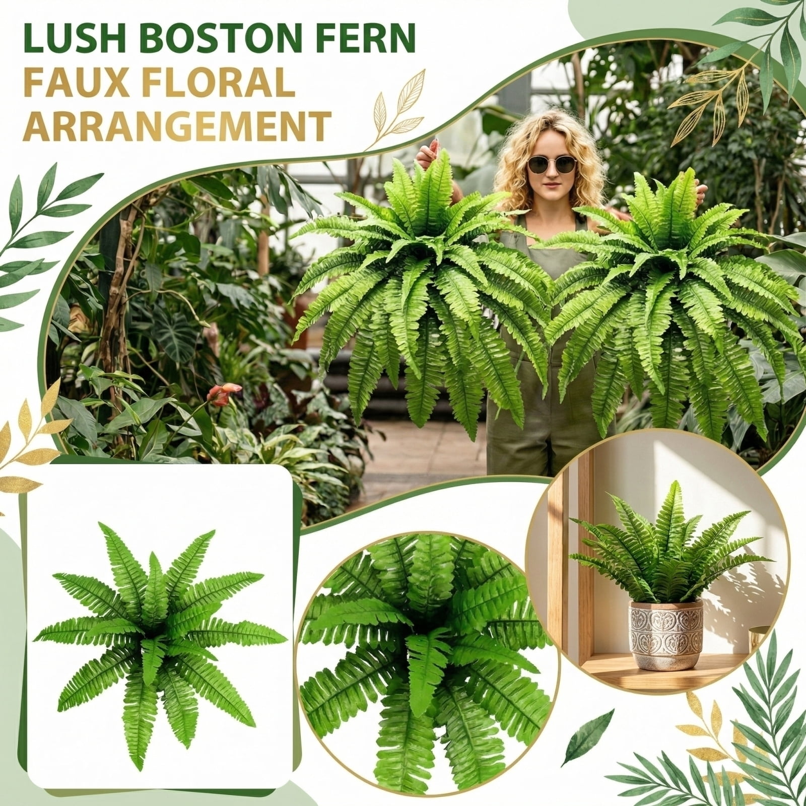Artificial Ferns for Outdoors Lifelike Boston Fern Plants UV Resistant ...