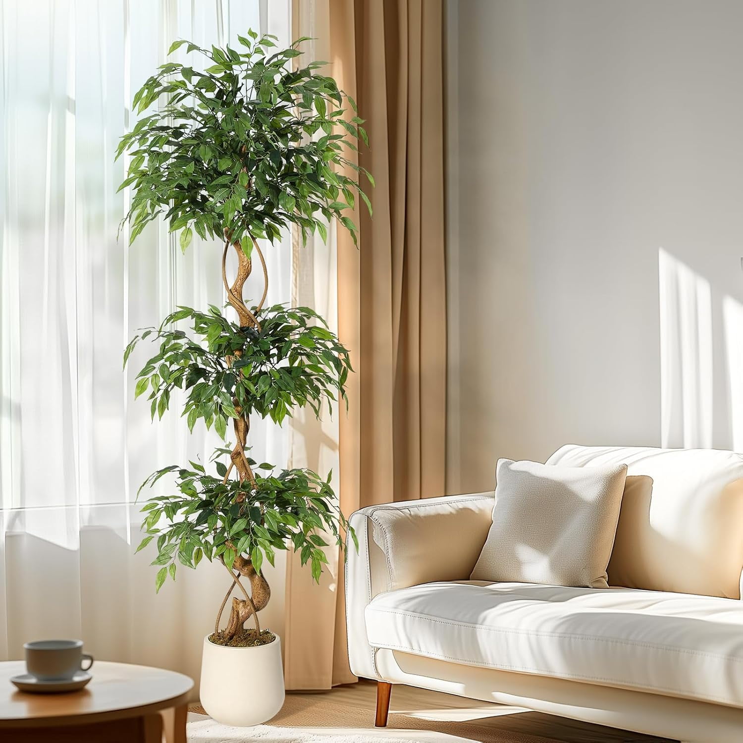 Artificial Ficus Silk with Curved Trunk,Faux Pot Plant Fake Silk Trees ...