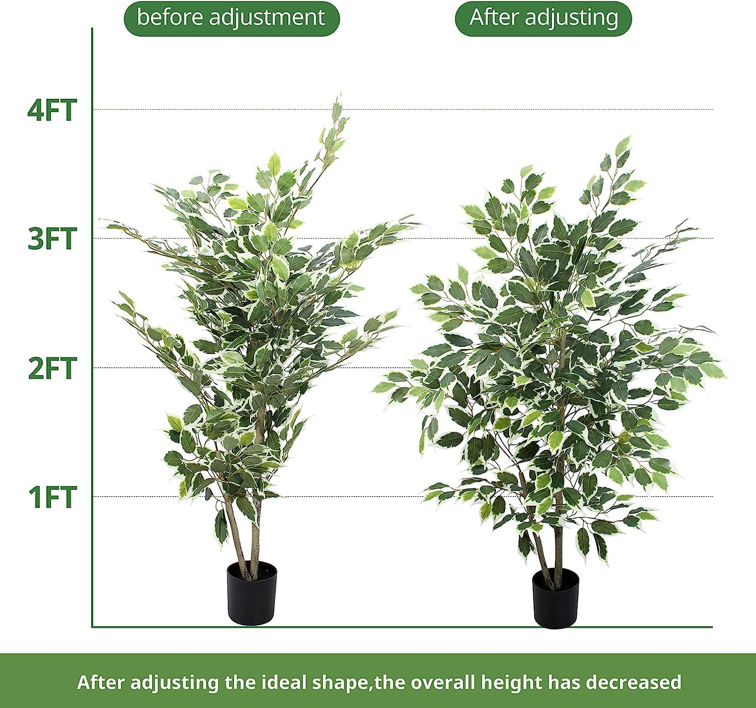 Artificial Ficus Tree - 4 FT Tall Silk Fake Tree with Pot - Lifelike ...