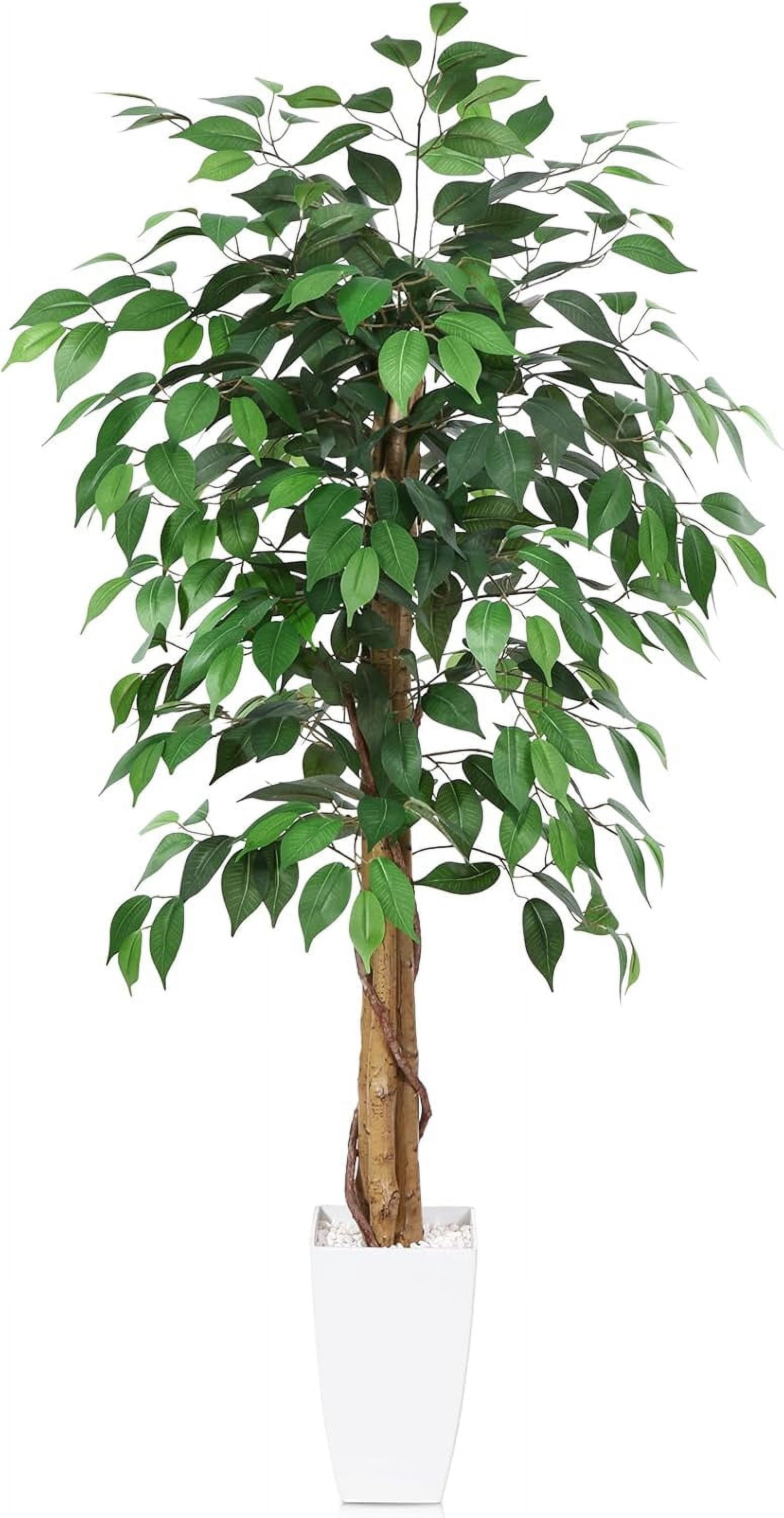 Artificial Ficus Tree 4FT Tall Faux Silk Plant with White Taper Planter ...