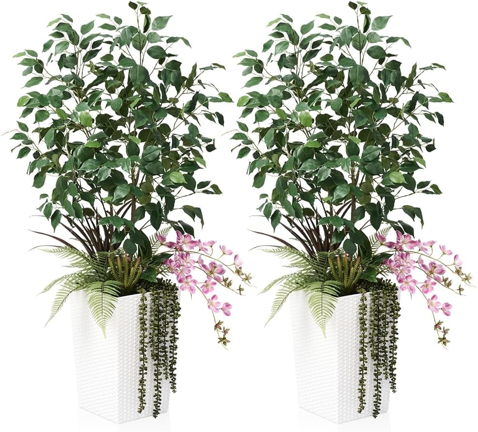 Artificial Ficus Tree - 4Feet Tall Fake Tree with Tapered Pot & 5 ...