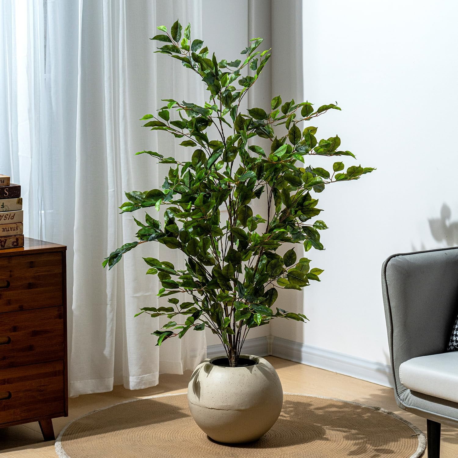 Artificial Ficus Tree 4ft Green Large Potted Faux Tree with Realistic ...