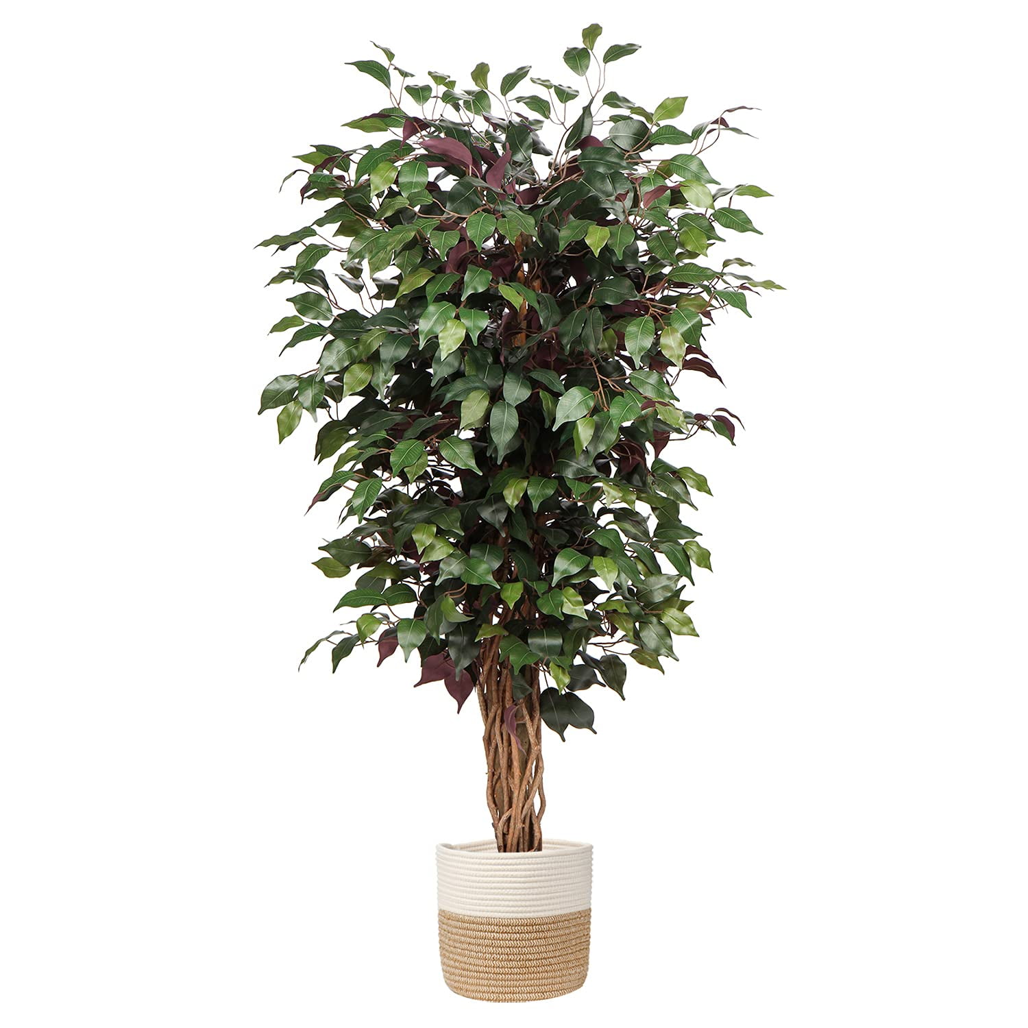 Artificial Ficus Tree 4ft Tall 48 Inch Faux Silk Plants in Cotton Pot ...