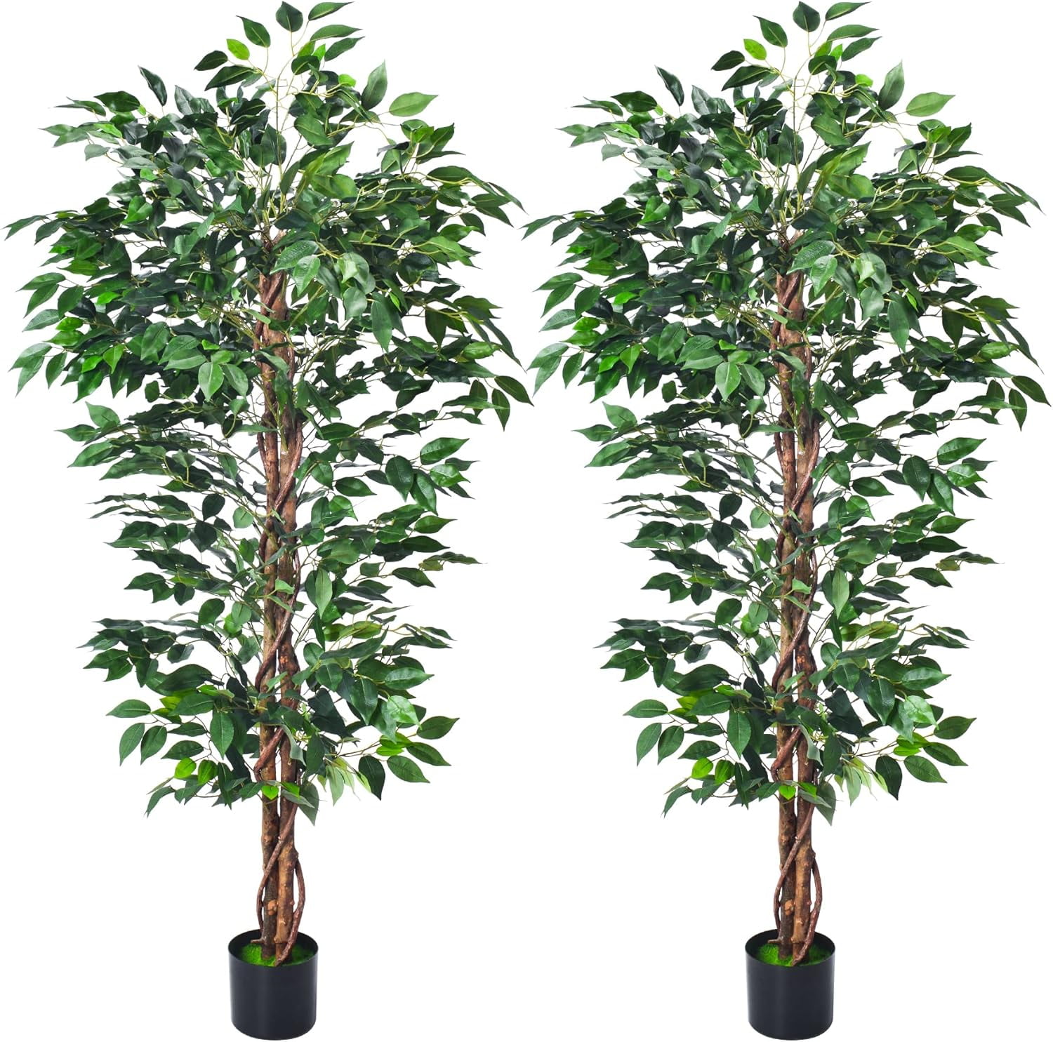 Artificial Ficus Tree 5FT Faux Silk Plants with Sturdy Plastic Nursery ...