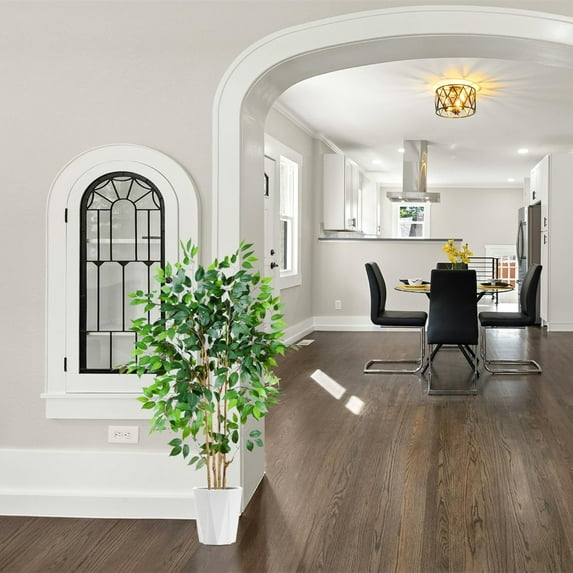 Artificial Ficus Tree, 5ft Tall Silk Fake Ficus Leaves Plant with ...