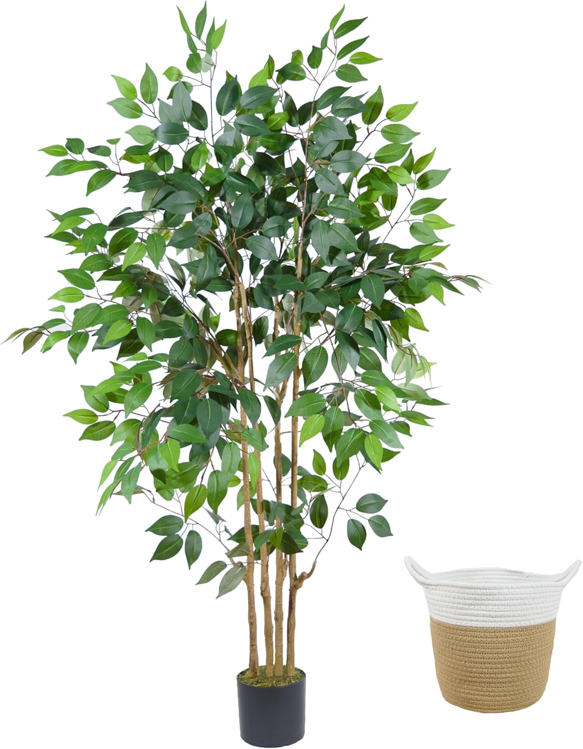 Artificial Ficus Tree, 5ft Tall Silk Fake Ficus Leaves Plant with ...