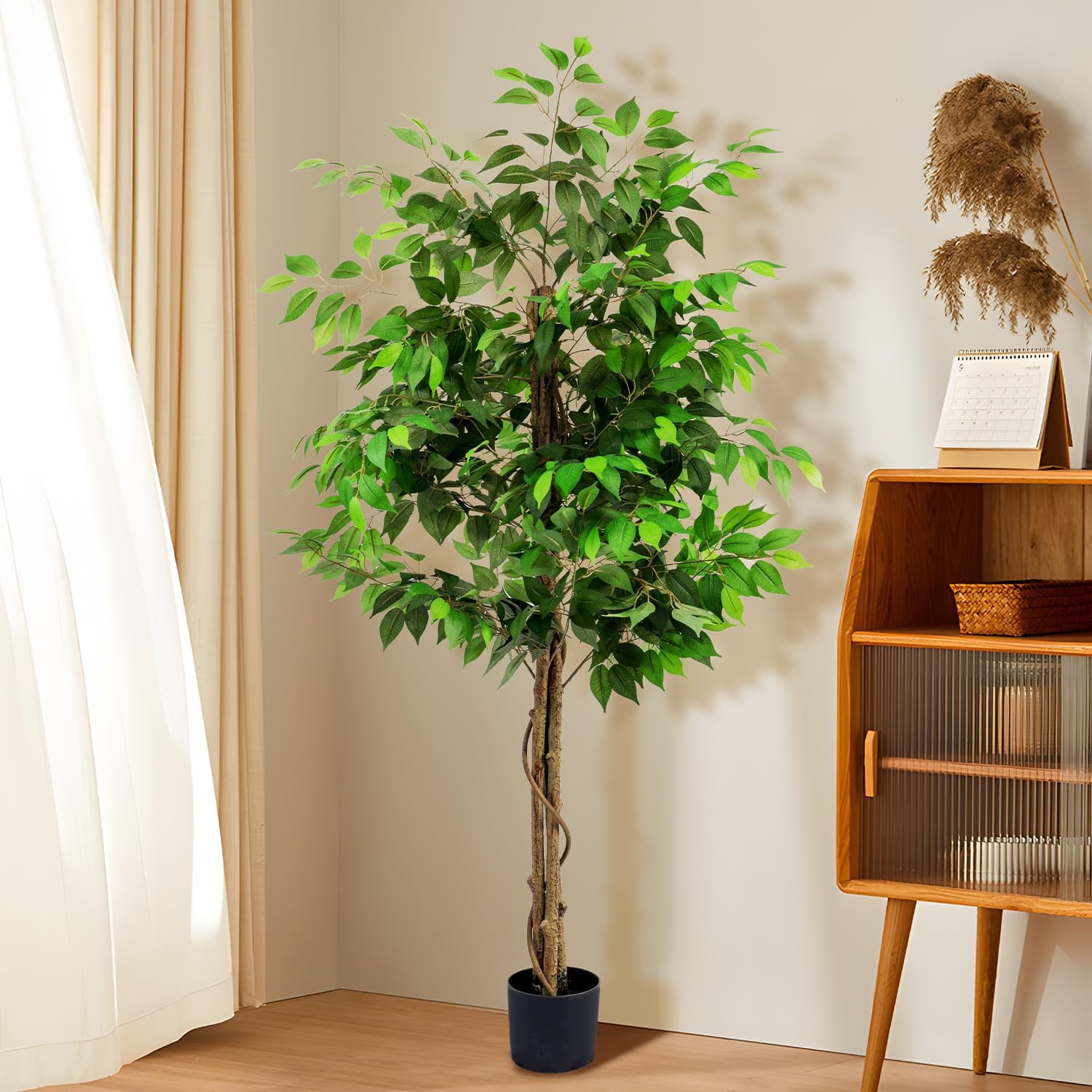 Artificial Ficus Tree 6 FT Tall (2Pc) Artificial Plants with Pot ...