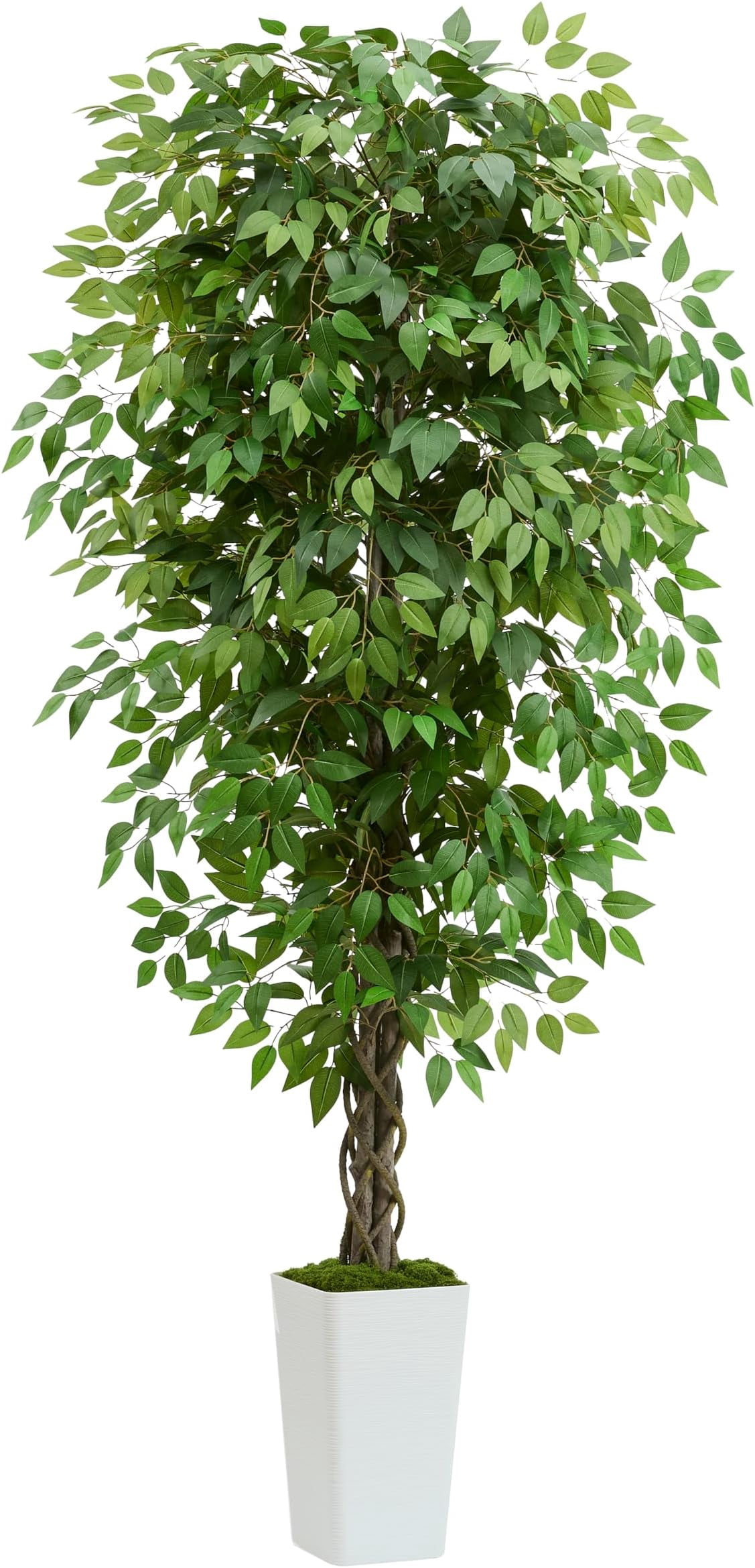 Artificial Ficus Tree 6FT Faux Indoor Tall with White Planter, Lifelike ...