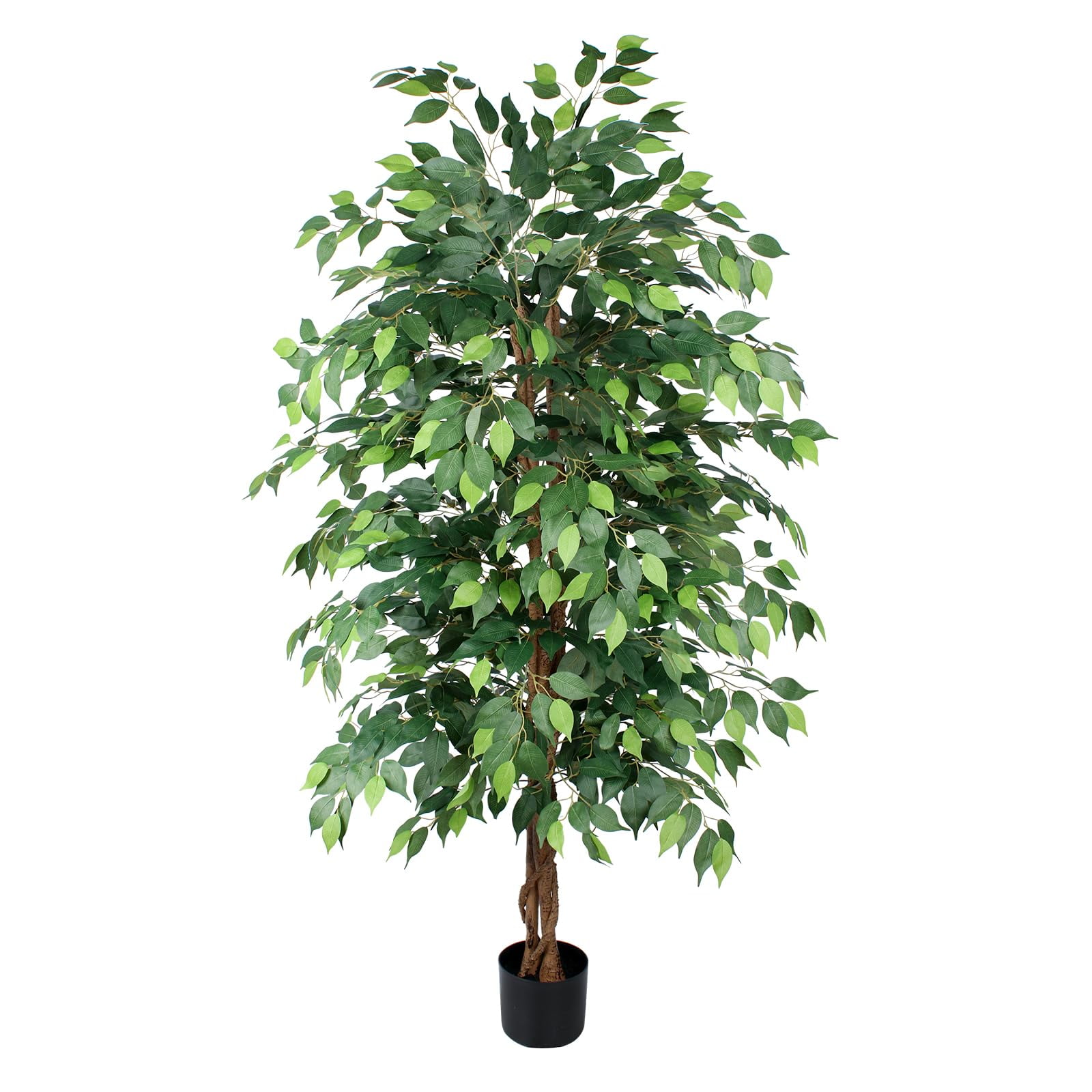 Artificial Ficus Tree 6ft, Realistic Fake Plants with Silk Leaves ...