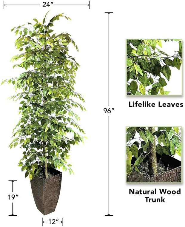 Artificial Ficus Tree with Real-Wood Trunk & Copper Metal Pot - Indoor ...
