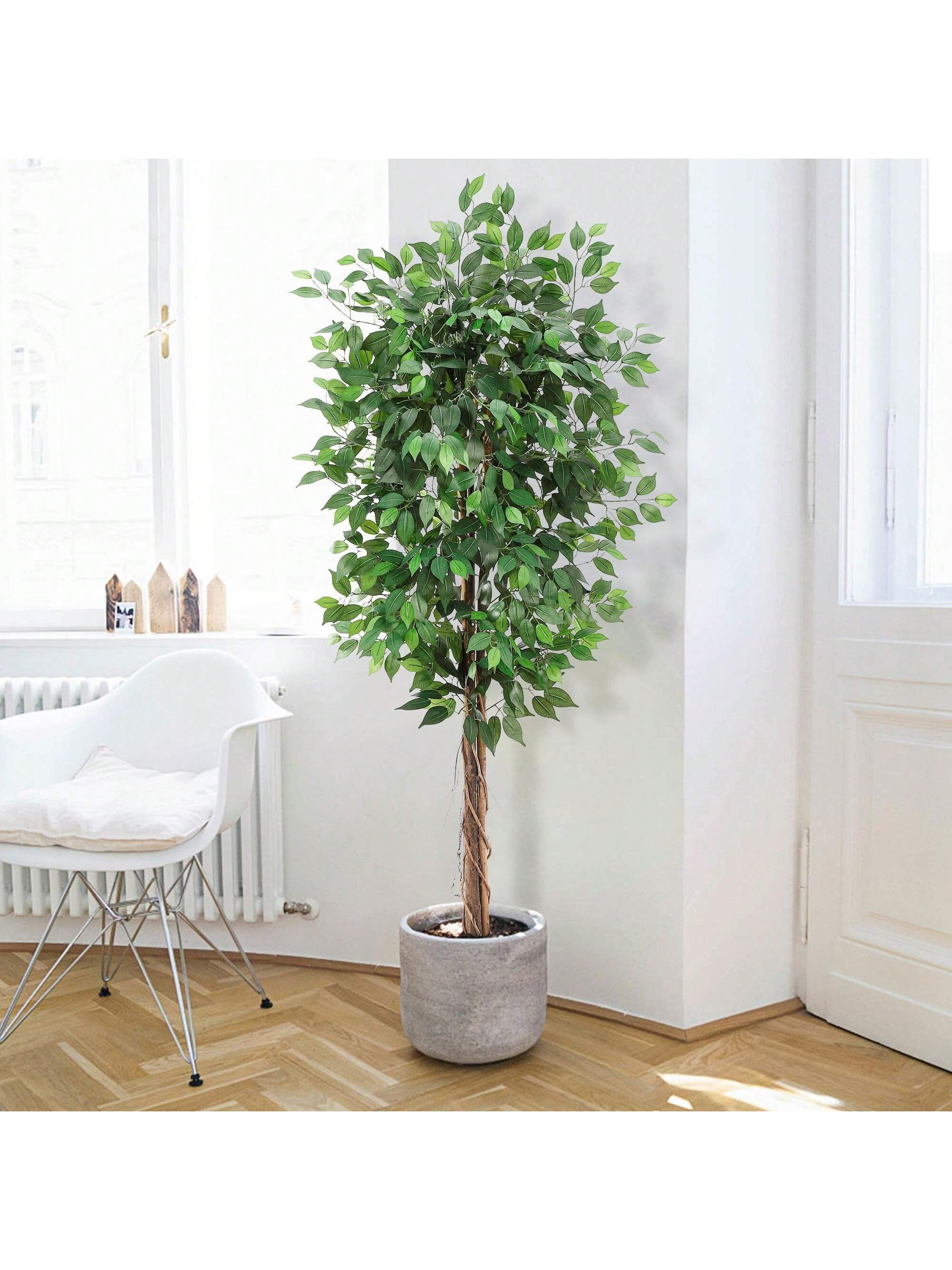 Artificial Ficus Tree,Tall Fake Ficus Silk Tree With Natural Wood Trunk ...