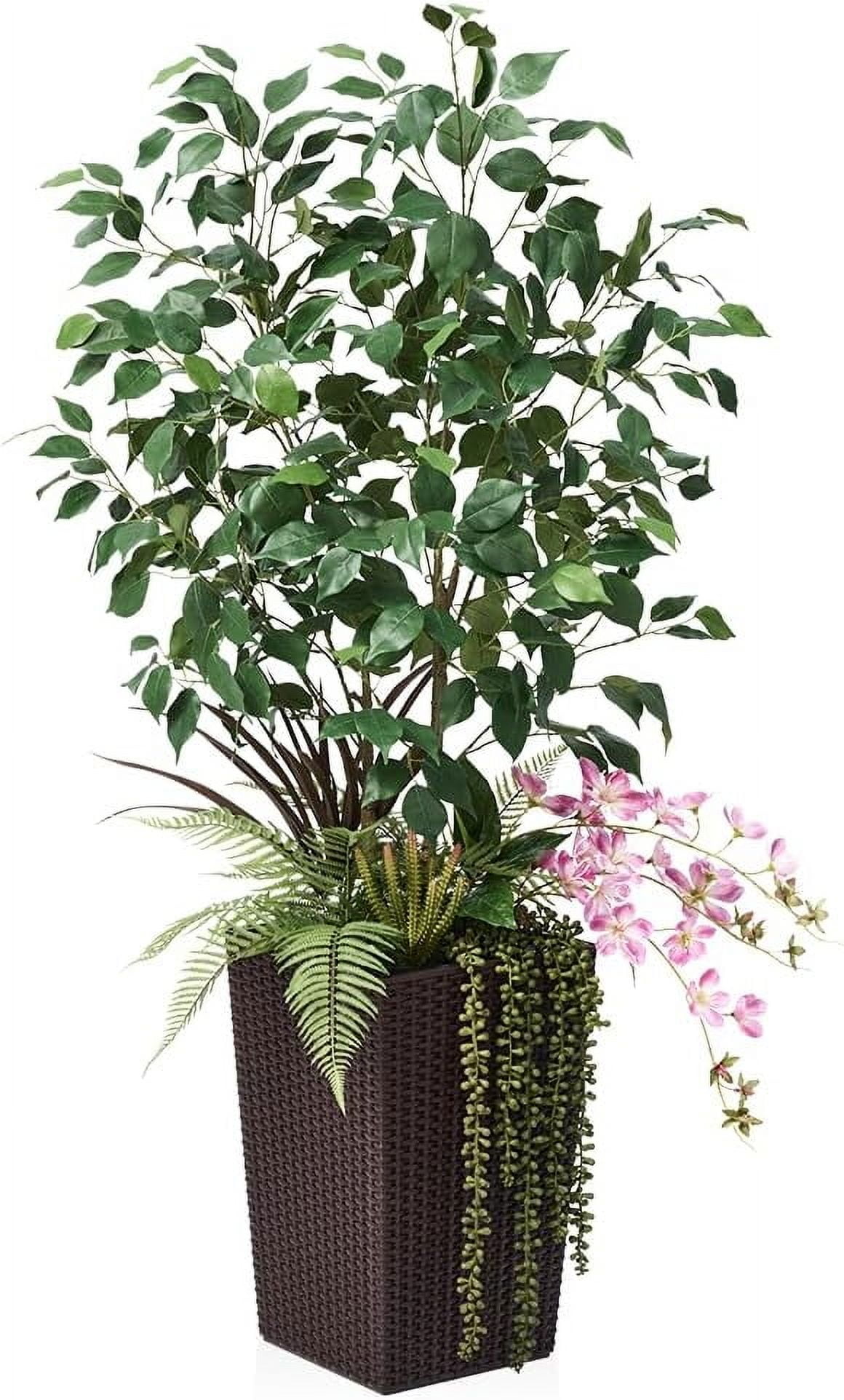 Artificial Ficus Tree - Tall Fake Tree with Tapered Pot & Decorative ...