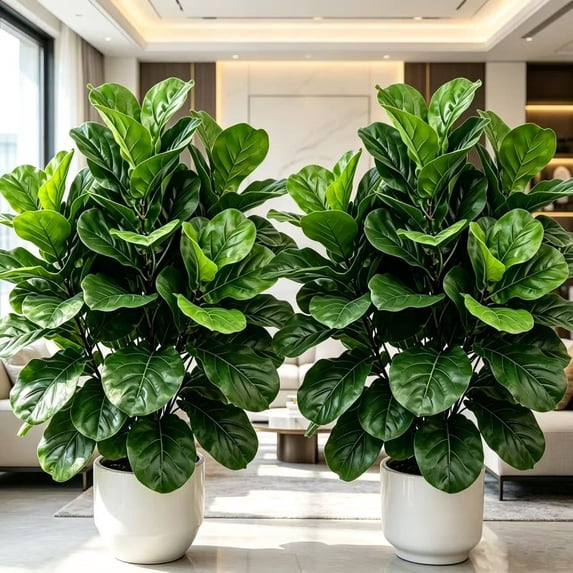 Artificial Fiddle Leaf Fig Plant 2 Pack - Faux Lyrata Ficus Tree for ...