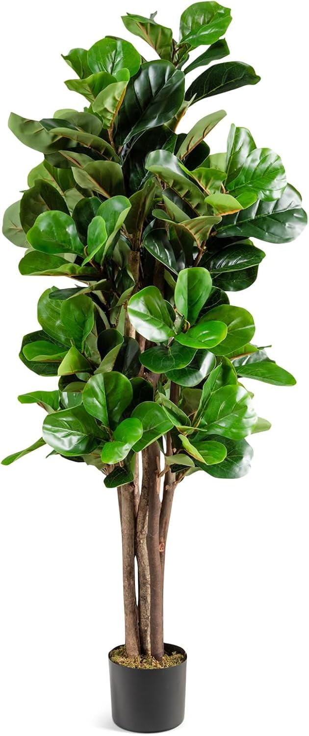 Artificial Fiddle Leaf Fig Tree 5 FT, Tall Faux with 180 Ficus Lyrata ...