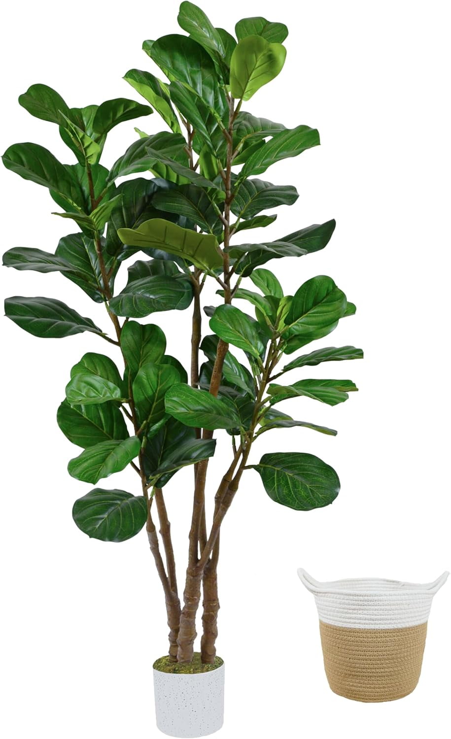 Artificial Fiddle Leaf Fig Tree, 5ft Tall Fake Fiddle Leaves Plant with ...