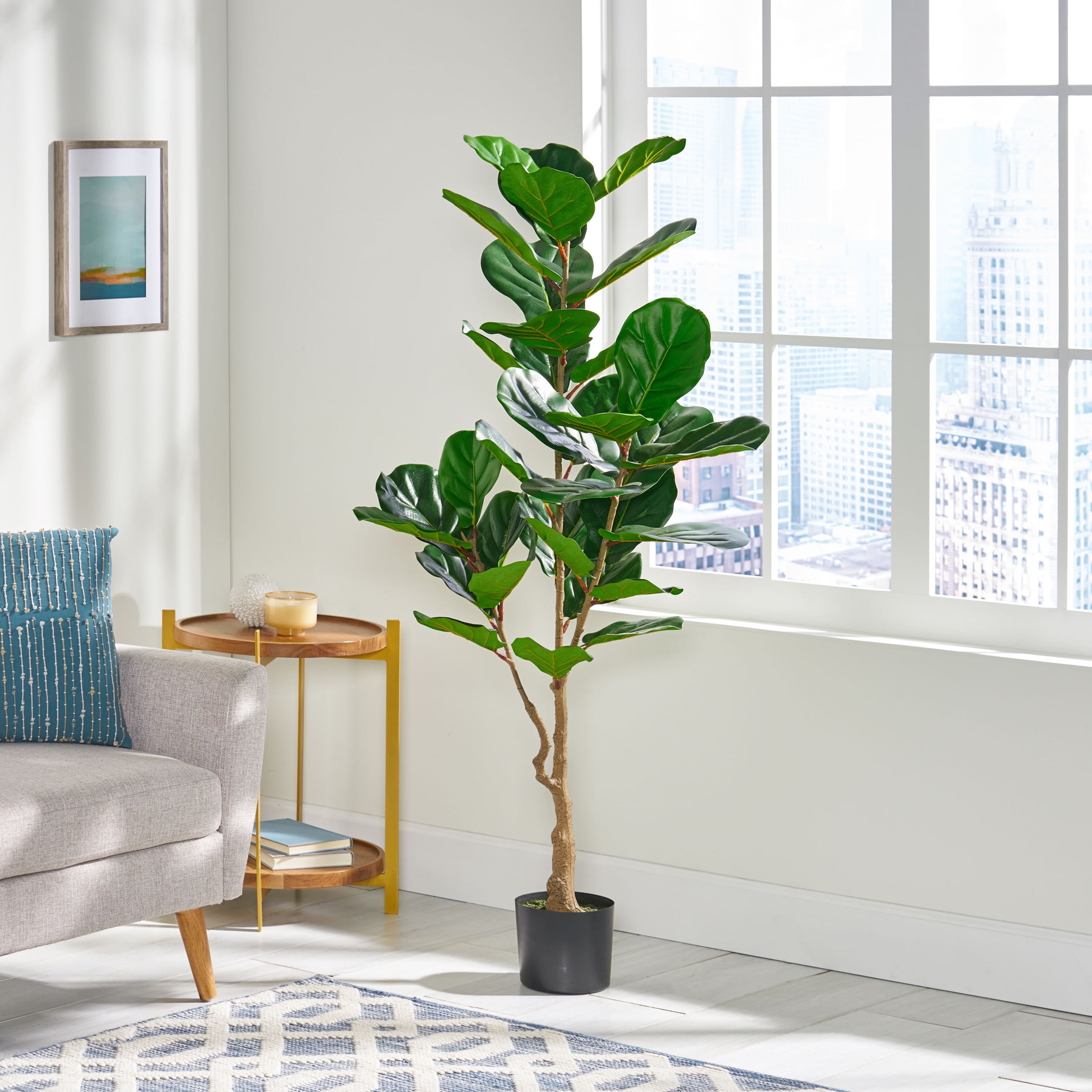 Artificial Fiddle Leaf Fig Tree, 5ft Tall Faux Plants In Plastic ...