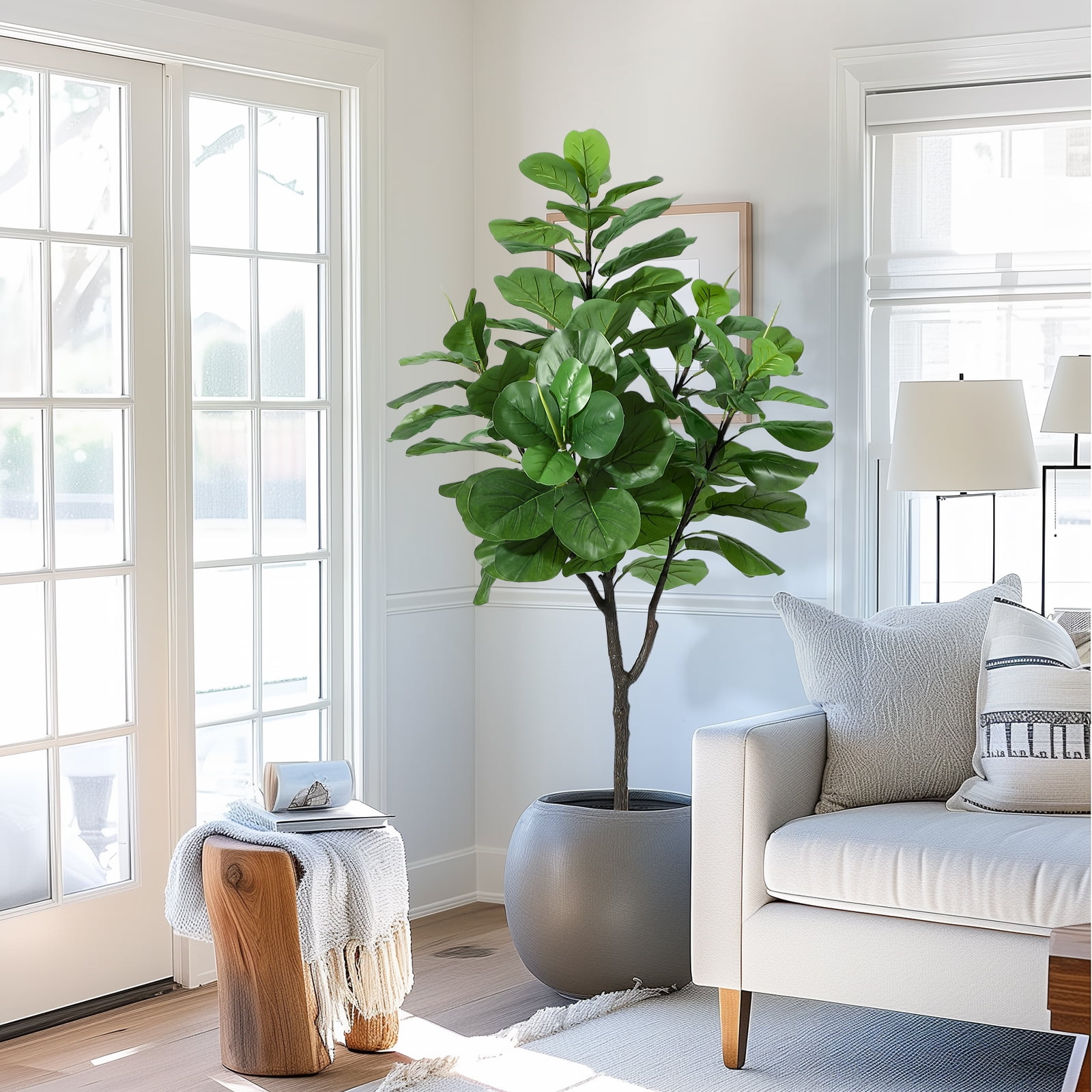Artificial Fiddle Leaf Fig Tree,6ft Potted Ficus Lyrata Faux Plant with ...