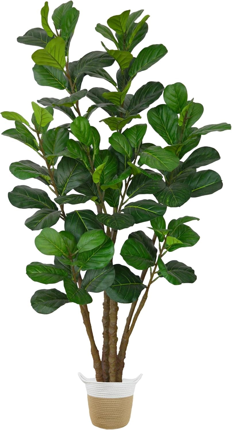 Artificial Fiddle Leaf Fig Tree, 6ft Tall Fake Fiddle Leaves Plant with ...