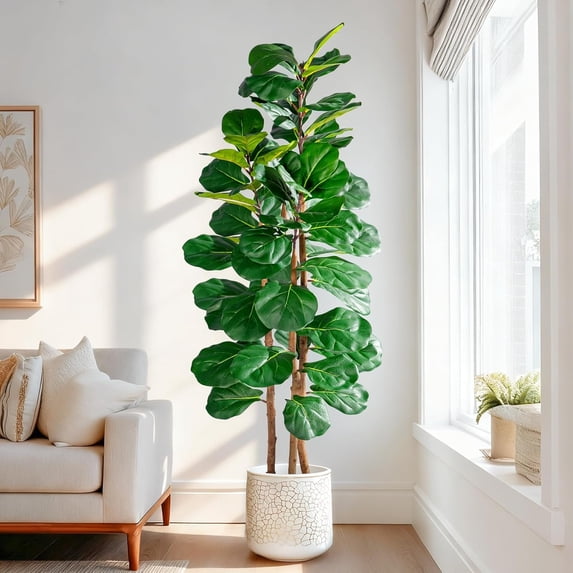 Artificial Fiddle Leaf Fig Tree Faux Fig Tree Indoor with Natural Wood ...
