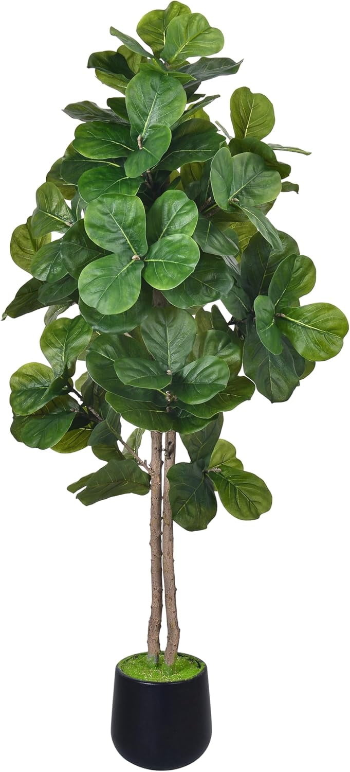 Artificial Fiddle Leaf Fig Tree with Planter, 5Ft Faux Floor Plants ...