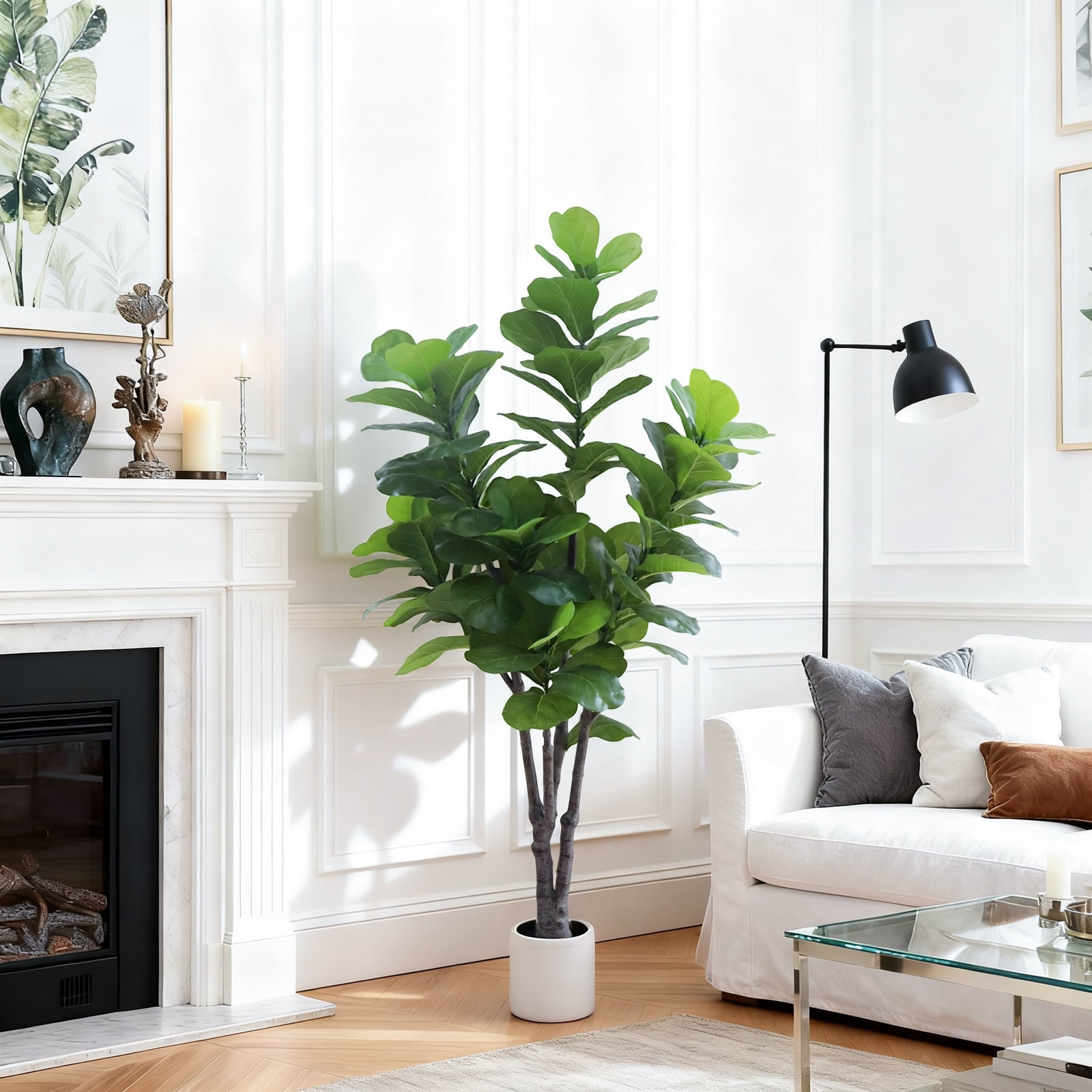 Artificial Fiddle Leaf Fig Tree with Pot - Realistic Large Fake Ficus ...