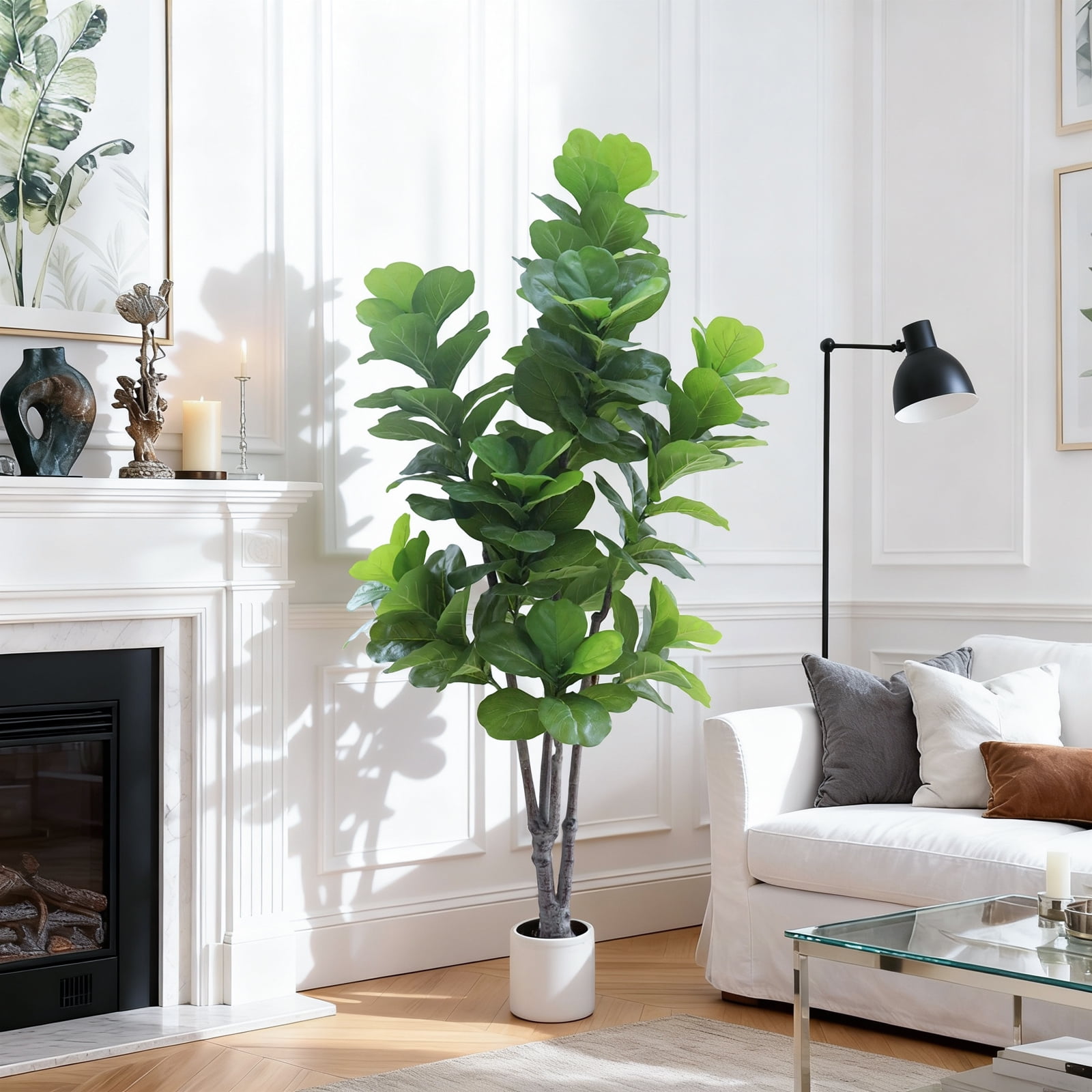 Artificial Fiddle Leaf Fig Tree with Pot - Realistic Large Fake Ficus ...