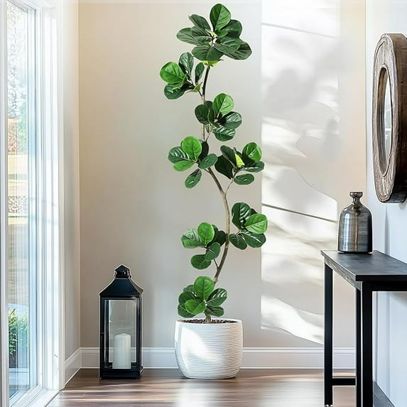 Artificial Fiddle Leaf Fig Tree with White Planter, 7ft Tall Fake Tree ...