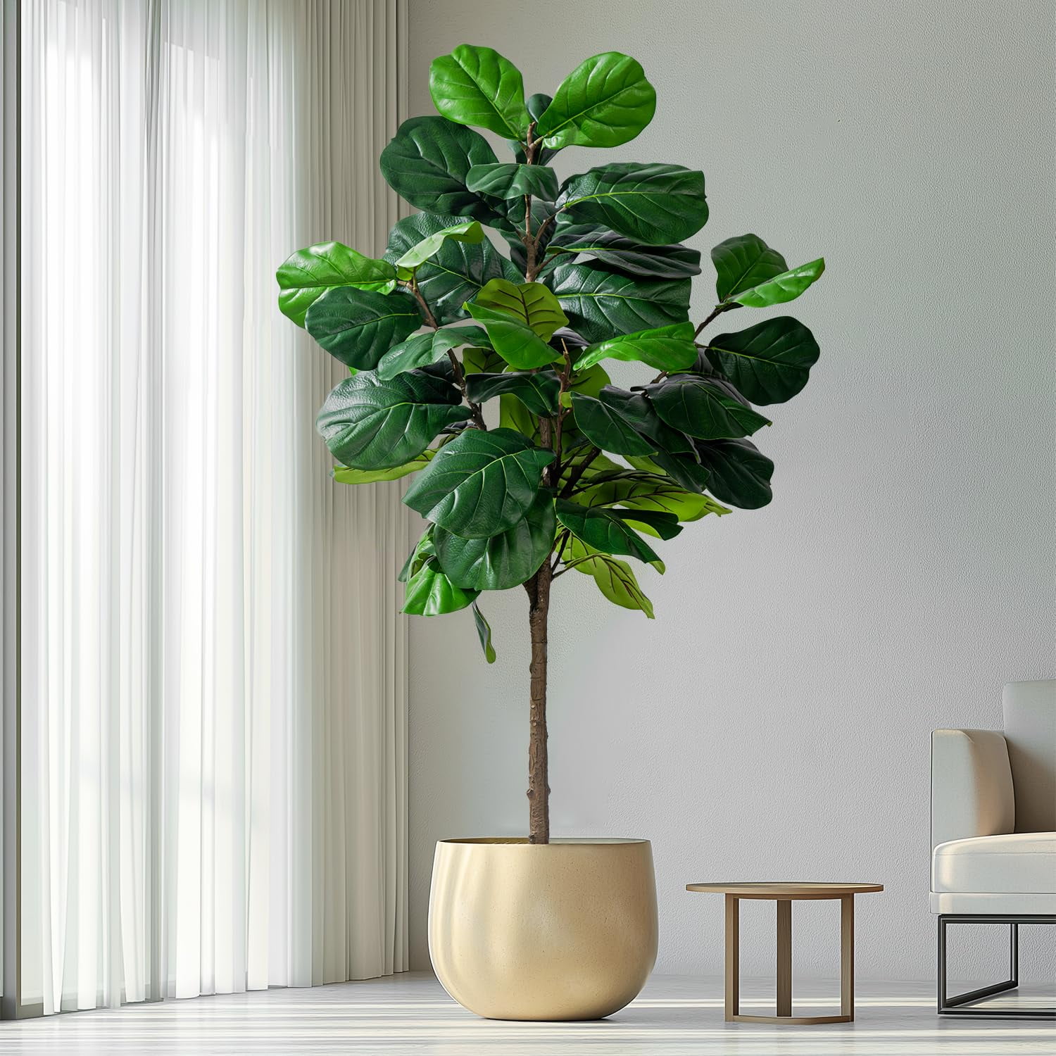 Artificial Fiddle Leaf Tree-6ft Faux Plant Fake Ficus Lyrata Tree ...