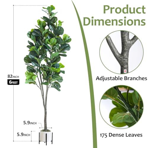 Artificial Fig Tree 6/7 Ft Tall Artificial Fiddle Leaf Fig Tree Potted ...