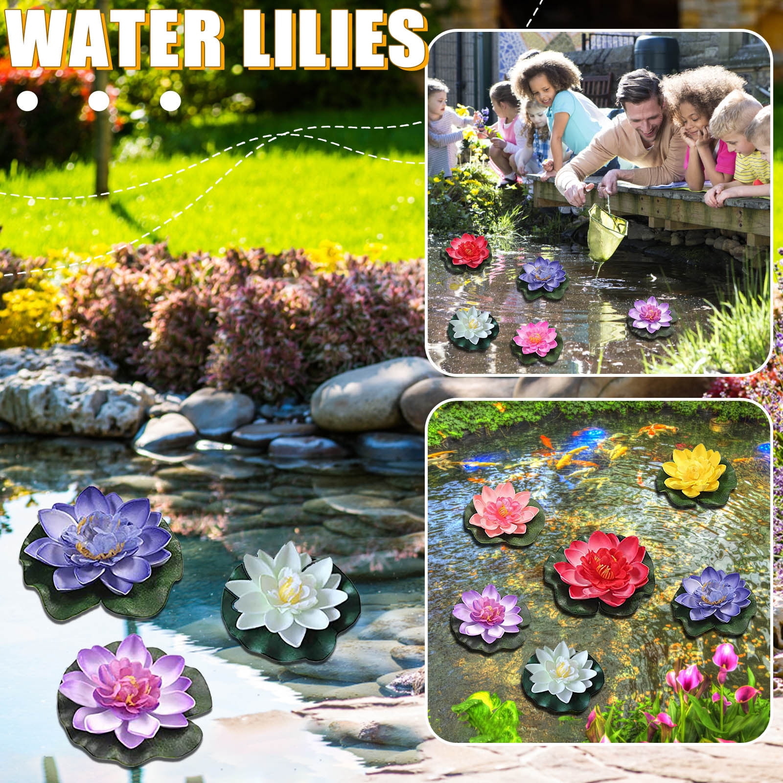 Artificial Floating Lotus Flowers Set 7 Colorful Realistic Water Lily ...