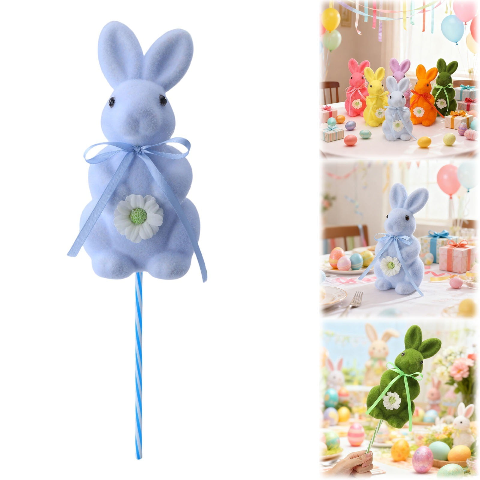 Artificial Flocked Bunny Easter Figurine Cute Spring Table Centerpiece ...