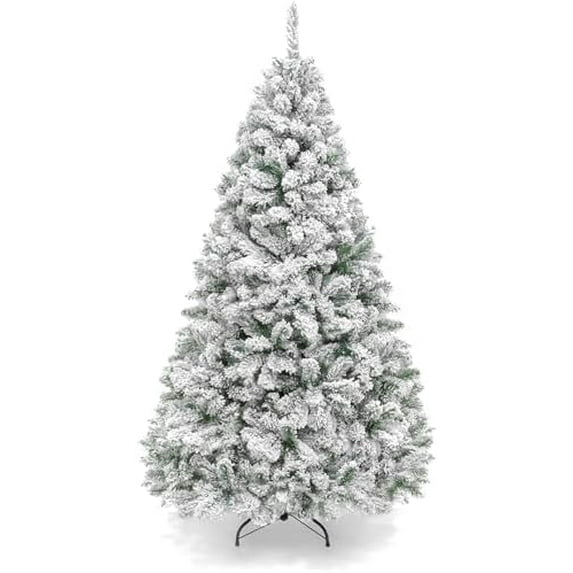 Artificial Flocked Christmas Tree, 6ft Premium Unlit Pine Holiday Décor ...