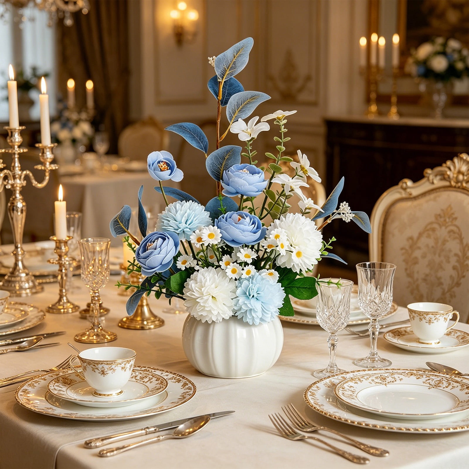 Artificial Floral Arrangement with Ceramic Vase, Faux Flower Decor for ...